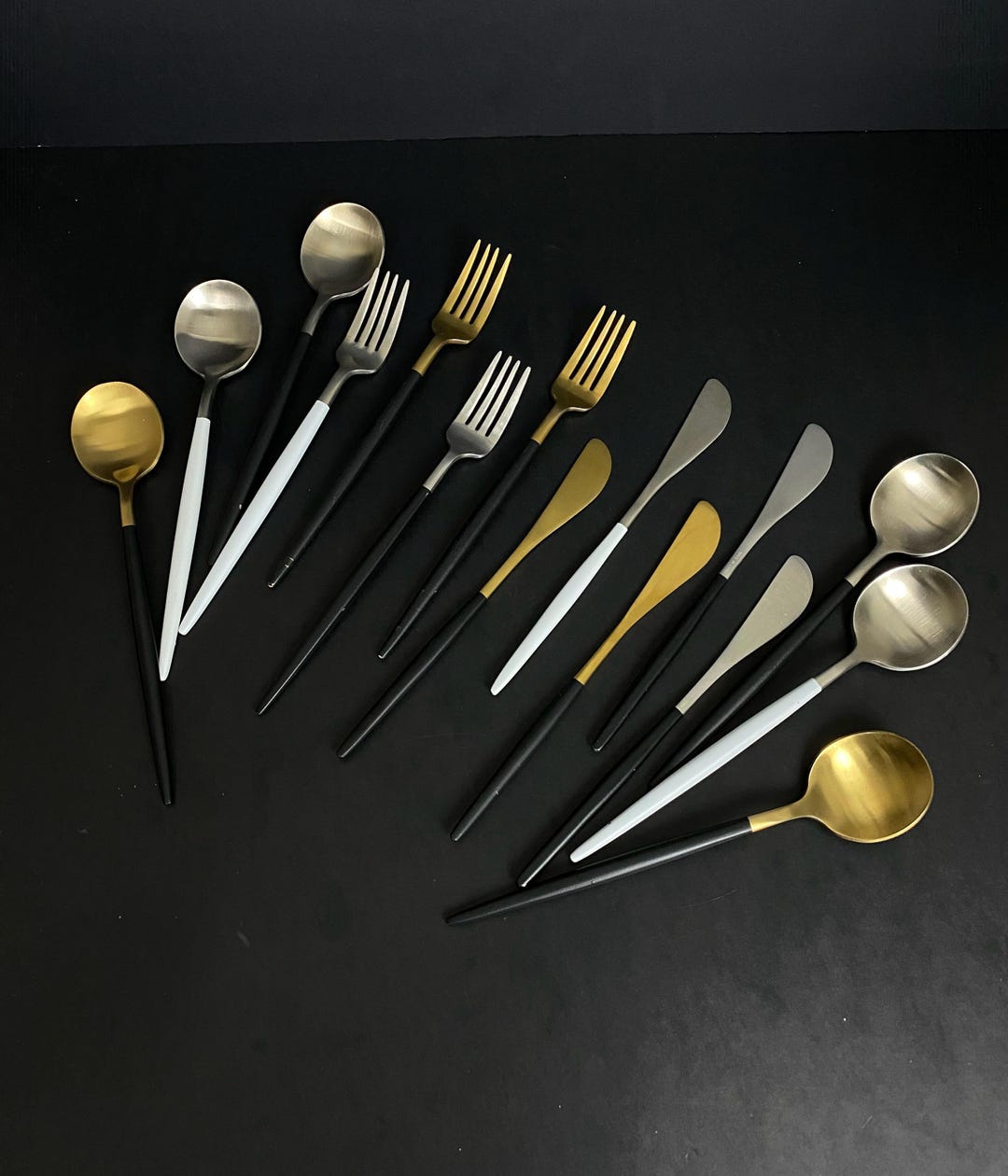 N1105 Modern Minimalist Flatware Set / Gold & Silver Stainless Steel ...