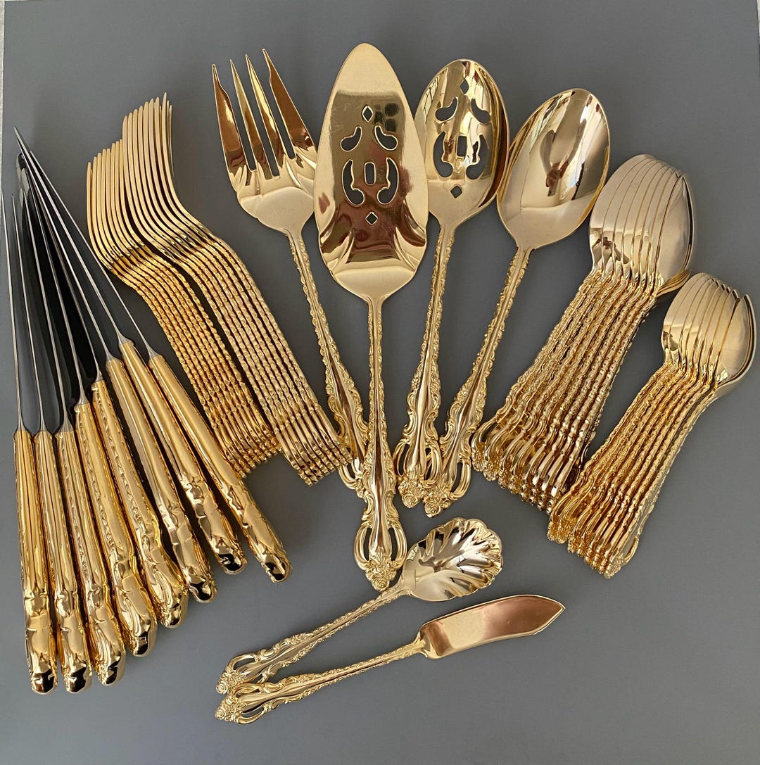 W0311 Vintage 46 Pcs International Deep Silver Flatware /golden Orleans ...