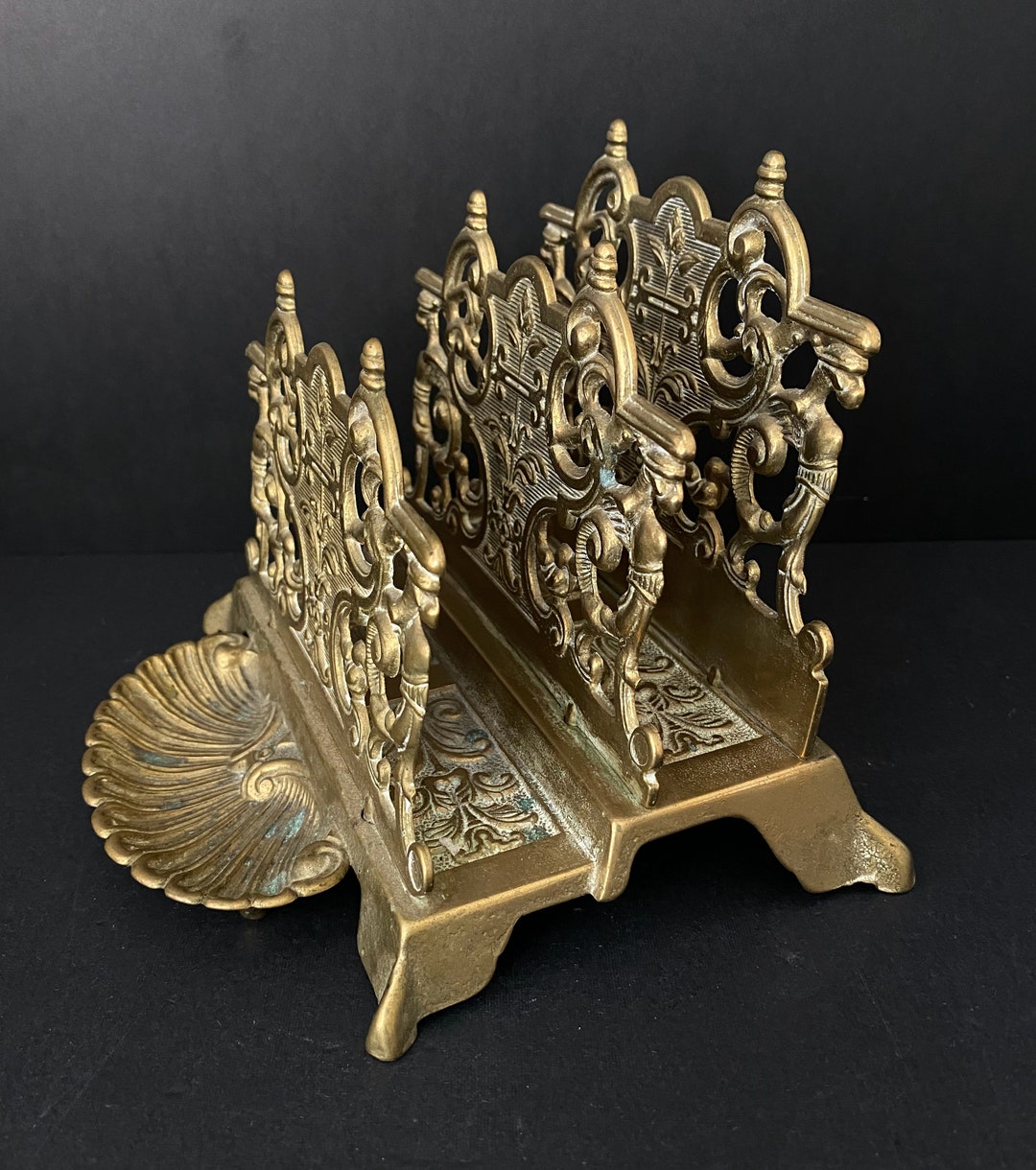 N0211 Antique Solid Brass Letter Holder / Art Nouveau Décor Ornate ...