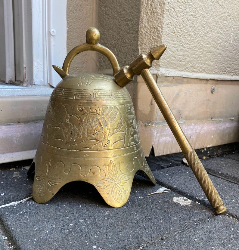 W0383 Vintage Chinese Temple Solid Bell and Solid Brass Hammer/home ...