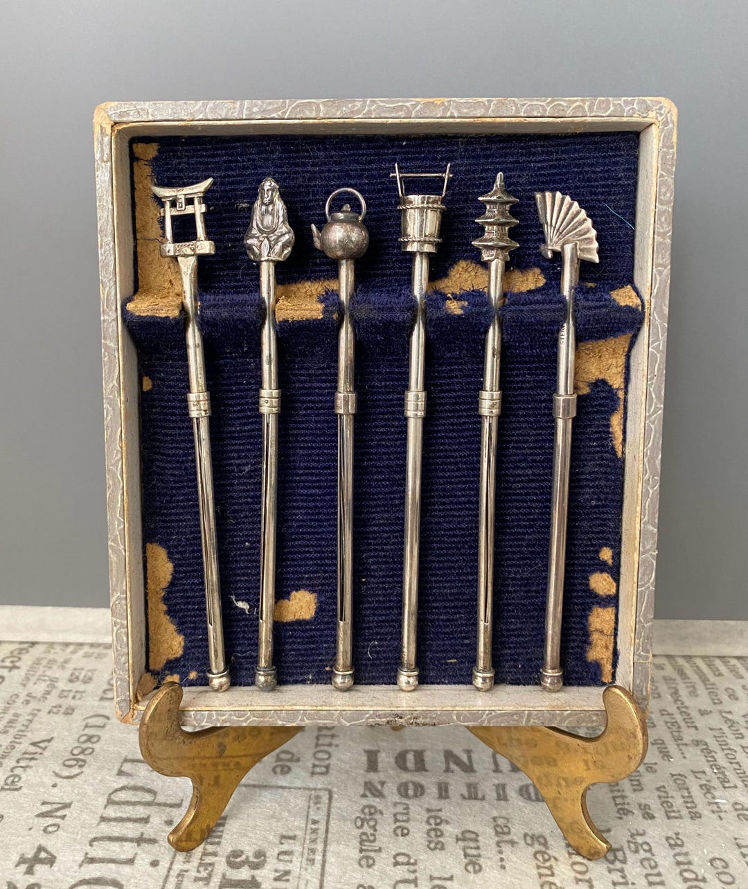 W0404 Vintage Japanese Sterling Silver Retractable Swizzle Stick Set ...