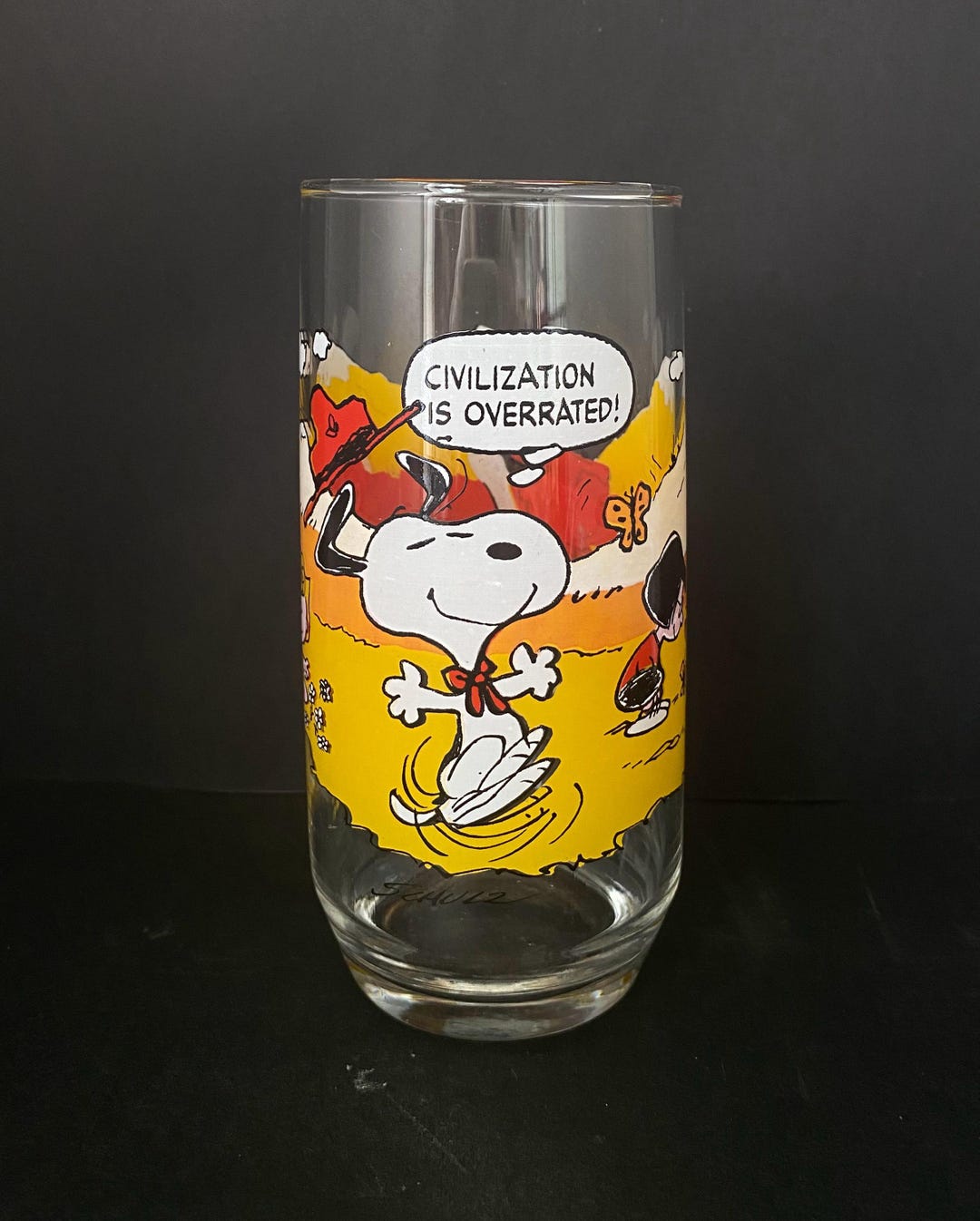 W0409 Vintage Peanuts Gang Drinking Glass Cup Mug Charlie Brown Snoopy ...