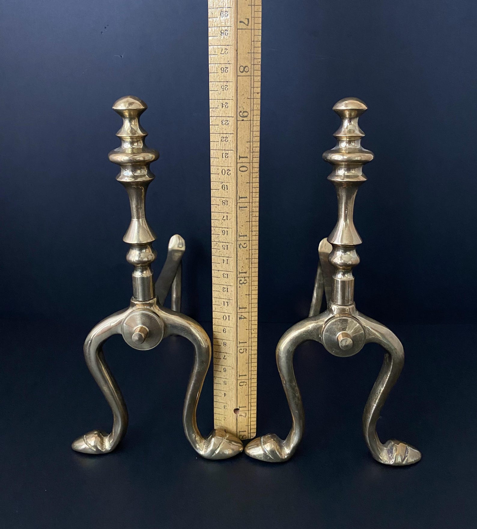 W0359 Vintage Solid Brass Fire Dogs / Fire Place Accessories/old Décor ...