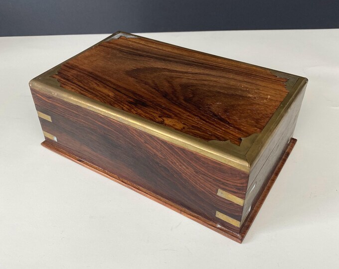 N1082 Antique 19th Century Brass Inlaid Wooden Box / Victorian ...