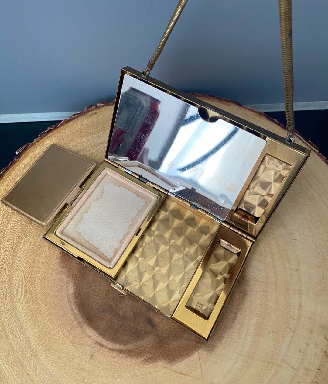 W0674 Vintage Brass Cigarette Makeup Compact Wristlet 1950s / Brass ...