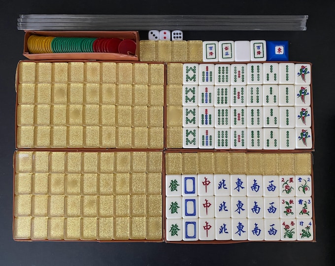 W0130 Vintage Mahjong Tiles /rare Gold Mahjong Game/full Set/ Mahjong ...