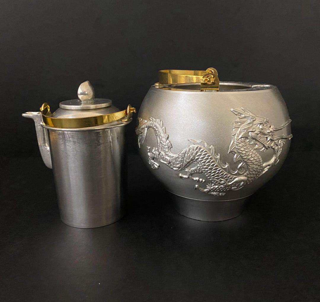 W0458 Vintage Dragon Phoenix Wine Jug Warmer Tin Ware Alcohol Warmer ...