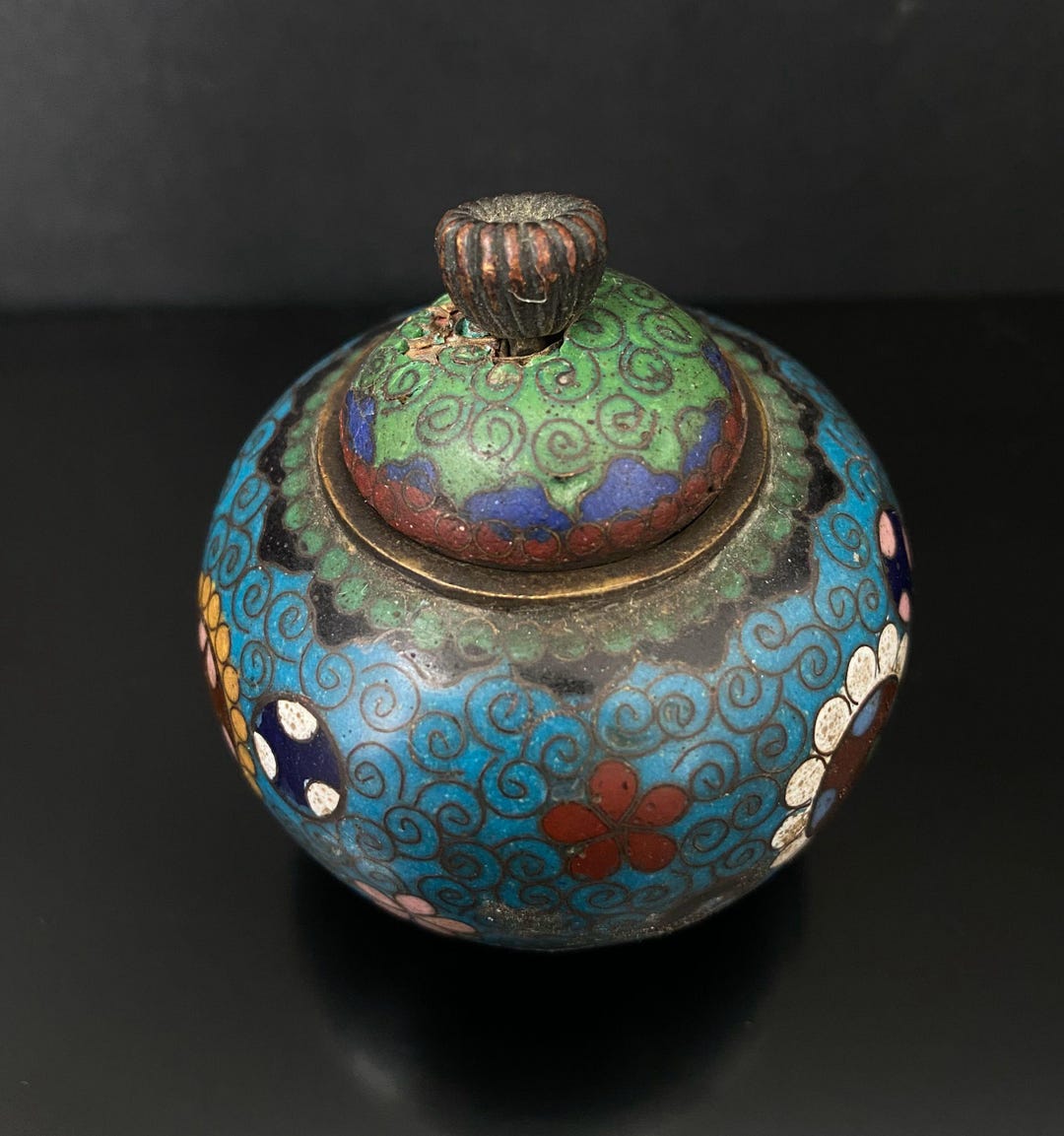 W0627 Antique MEIJI Period Chinese Cloisonné Footed Censor/meiji Period ...