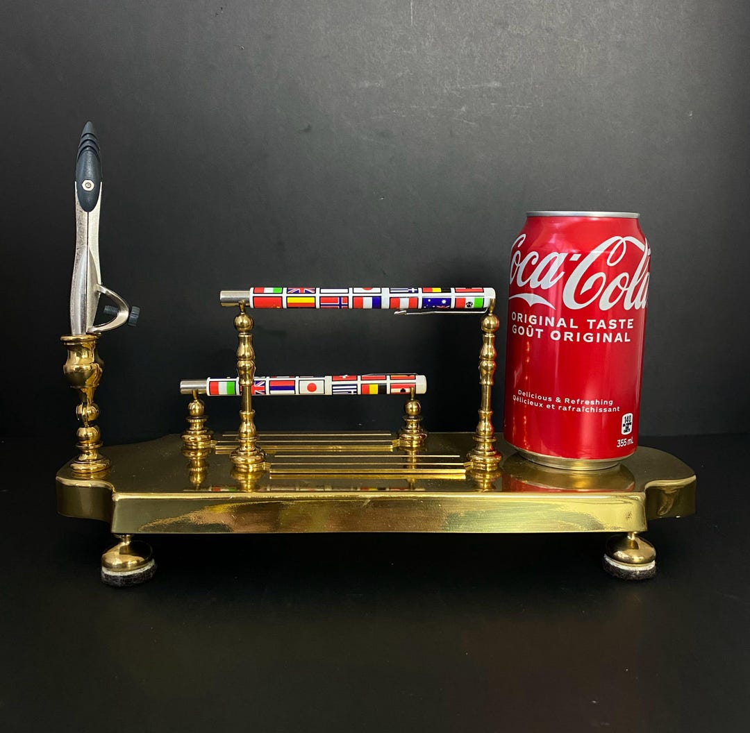 W0378 Vintage Brass Desk Set /organizer Letter Holder/ Pen Pencil ...