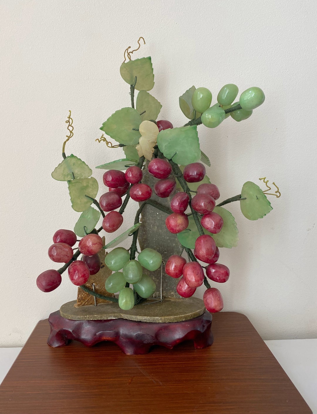 W0156 Vintage Jade Grape Tree Sculpture /grape Bonsai Tree /asian ...