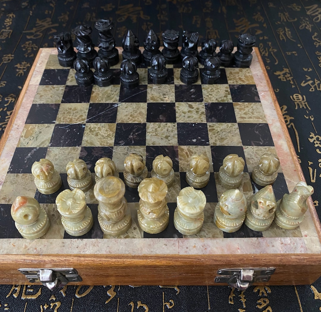 W0098 Vintage Stone Chess Set /stone Board / Stone Pieces/ Chess Set /7 ...