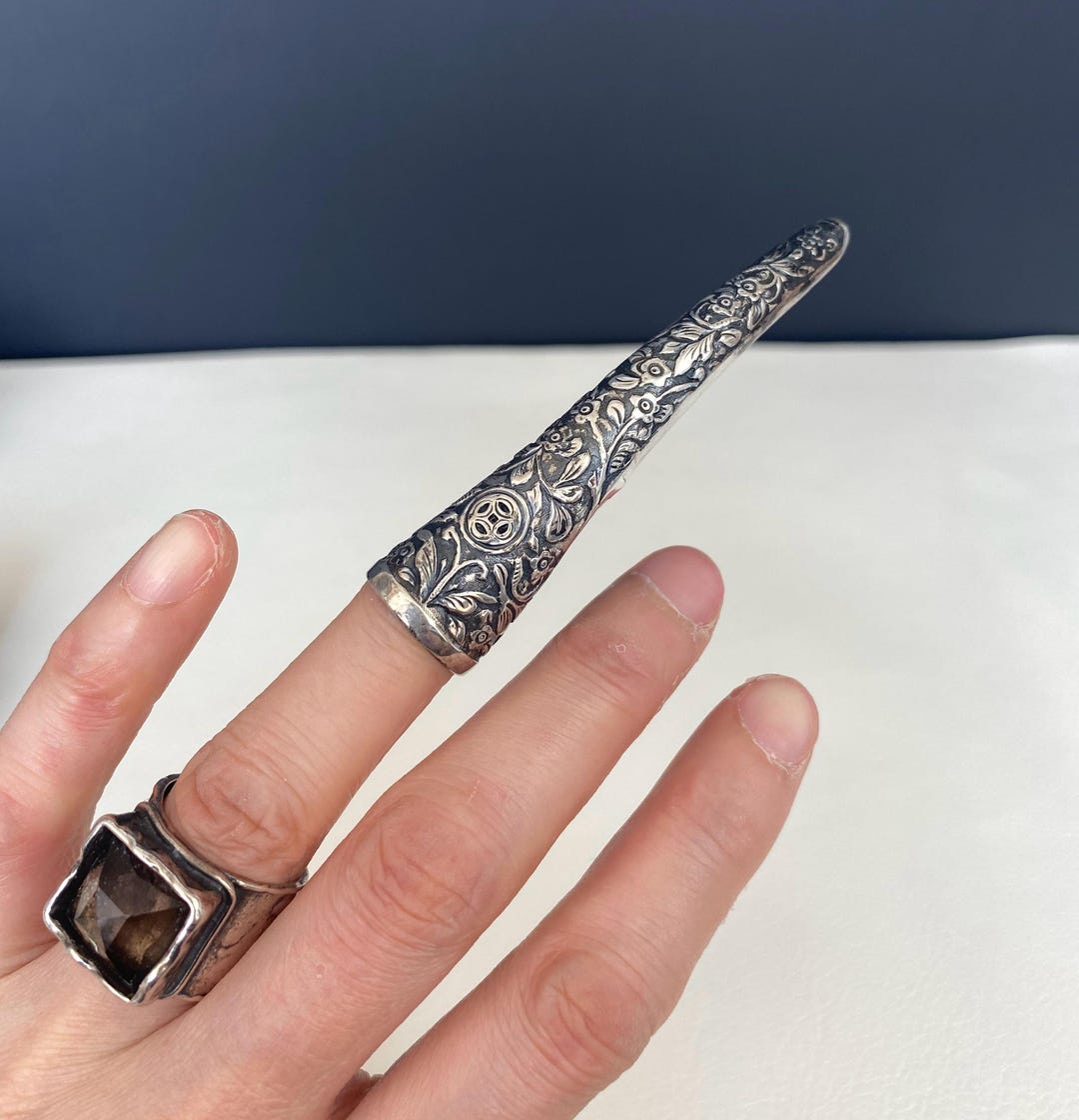 W0741 Antique Qing Dynasty Silver Finger Nail Guard/silver Finger ...