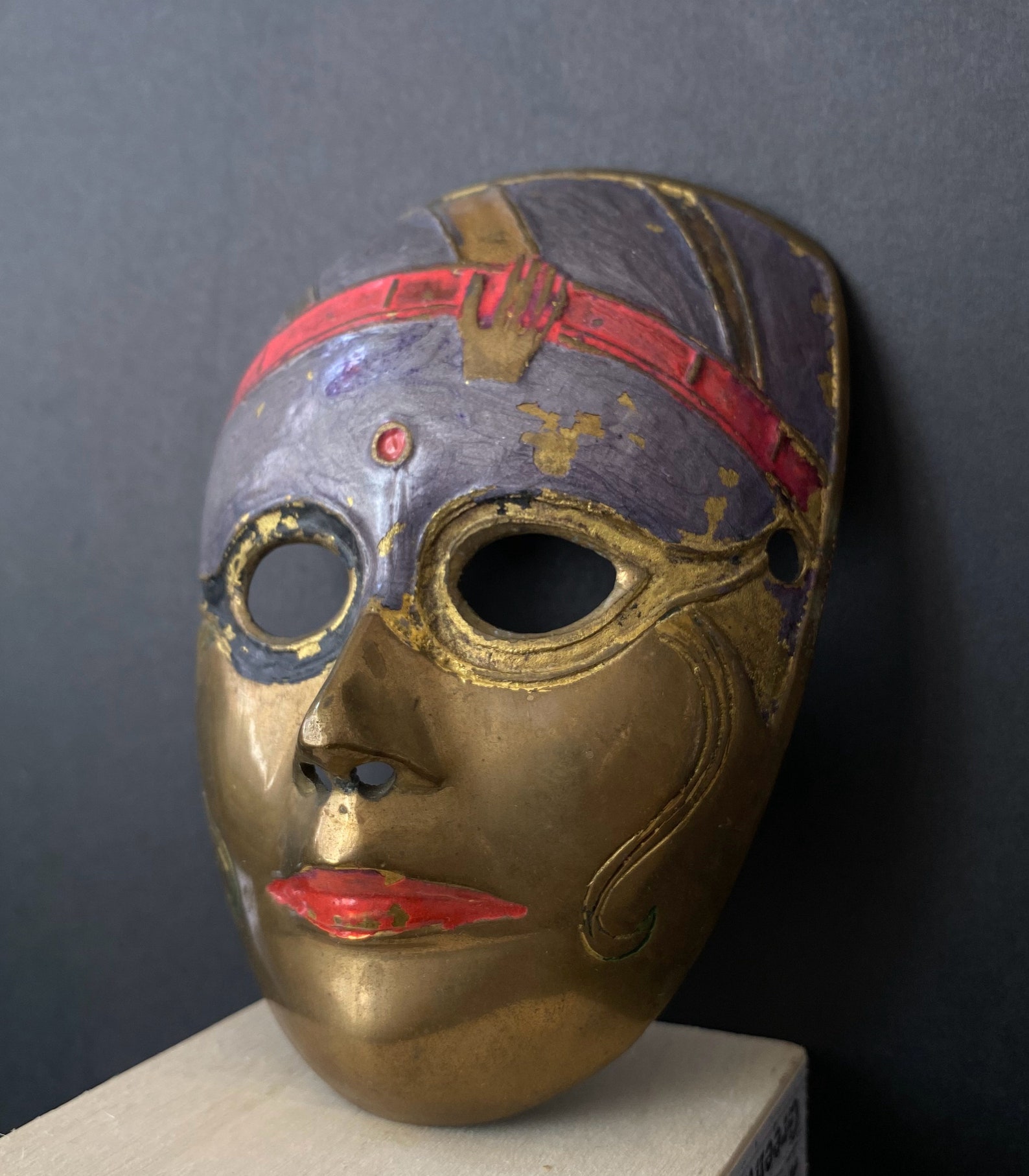 W0195 Vintage Solid Brass Mask / Comedy Playing Mask/hanging Wall Face ...