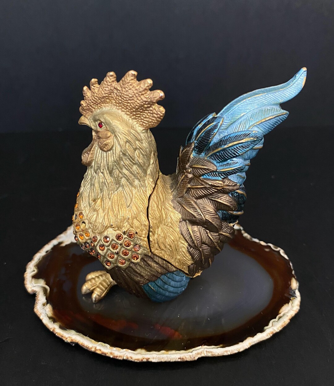 W0806 Vintage Rooster Trinket Box Jeweled With Swarovski Crystal ...