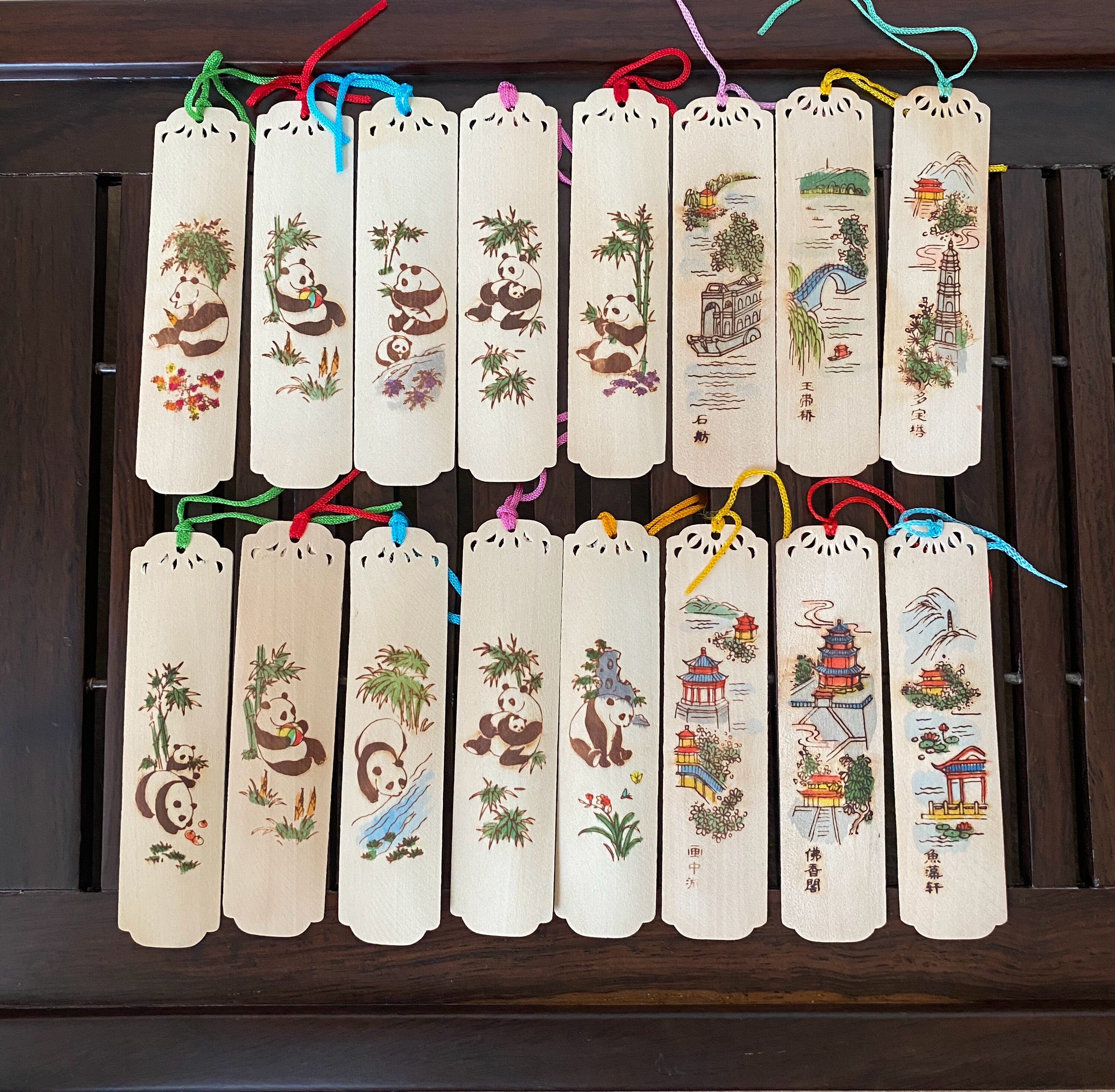 W0025 Wooden Bookmarks/ Set of 16 /souvenir/ Panda /waterside/ Wooden ...