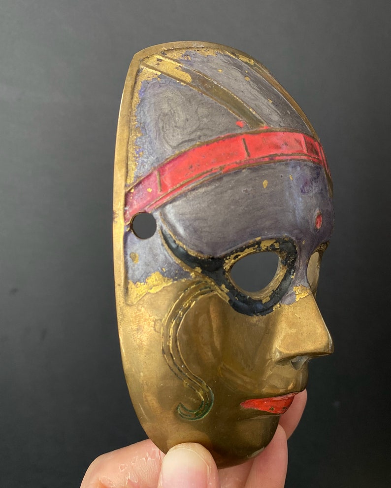 W0195 Vintage Solid Brass Mask / Comedy Playing Mask/hanging Wall Face ...