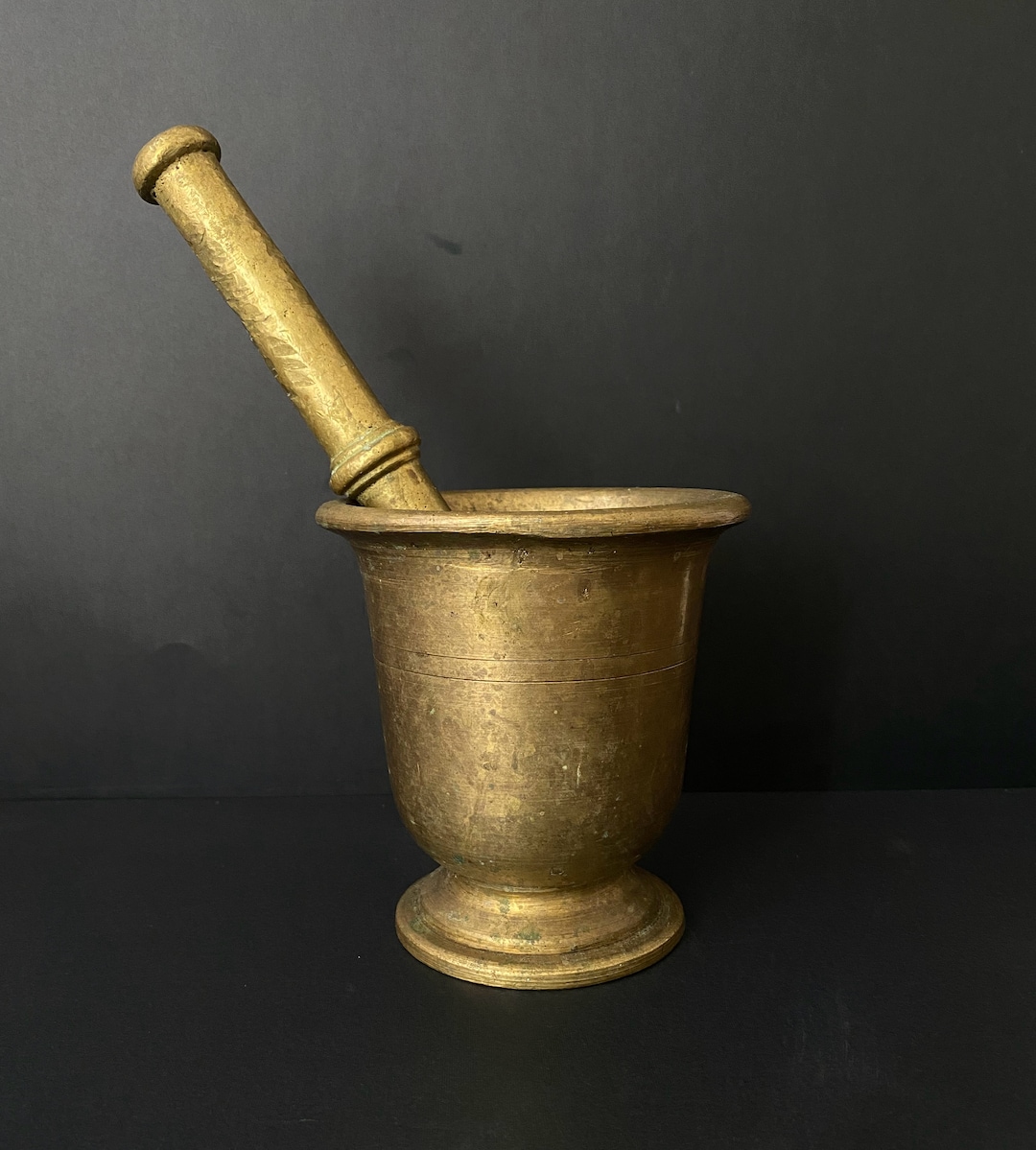 W0121 Antique 17-18 Century Solid Bronze Mortar and Pestle Set Heavy ...
