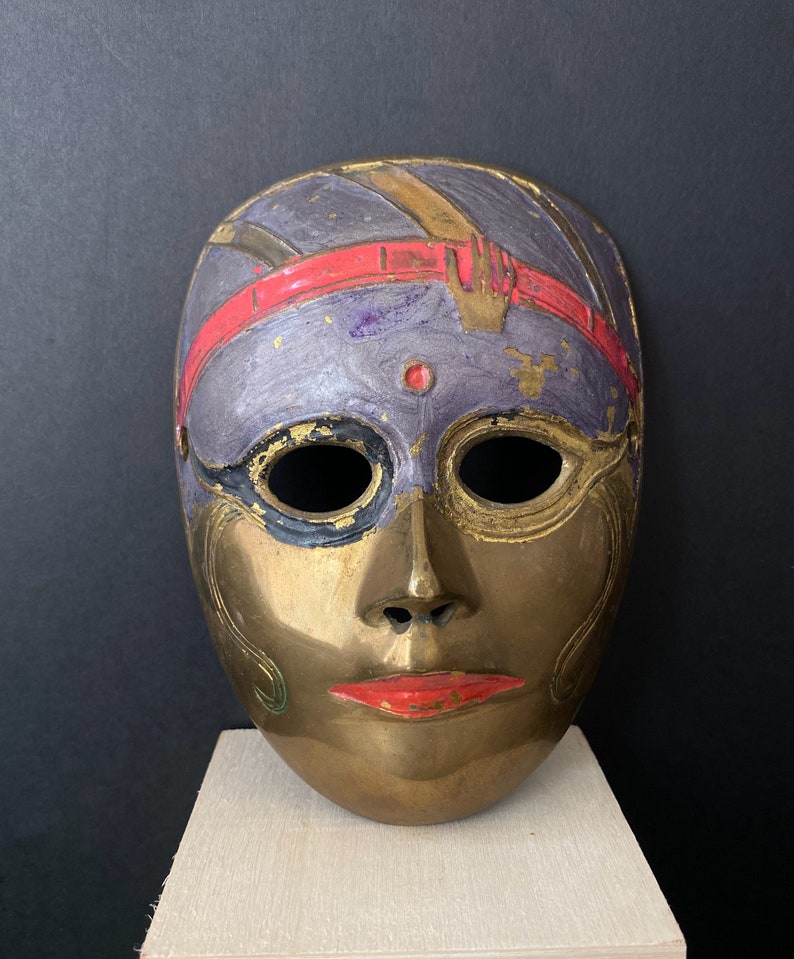 W0195 Vintage Solid Brass Mask / Comedy Playing Mask/hanging Wall Face ...