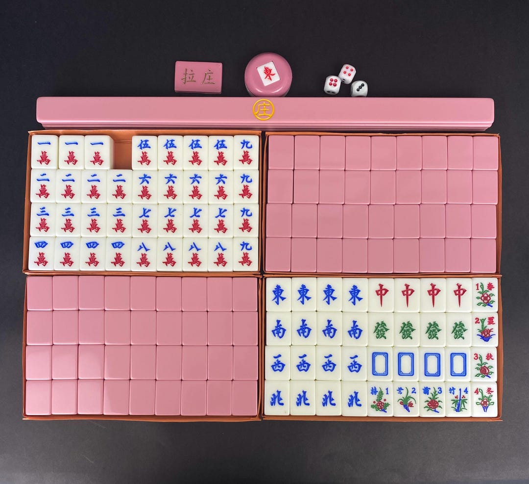W0769 Vintage Pink Mahjong/medium Size/pink White Mahjong Game ...