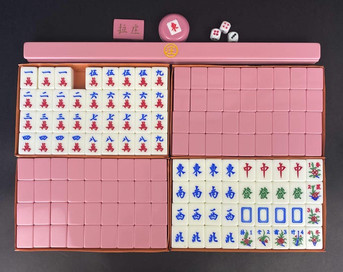 W0769 Vintage Pink Mahjong/medium Size/pink White Mahjong Game ...