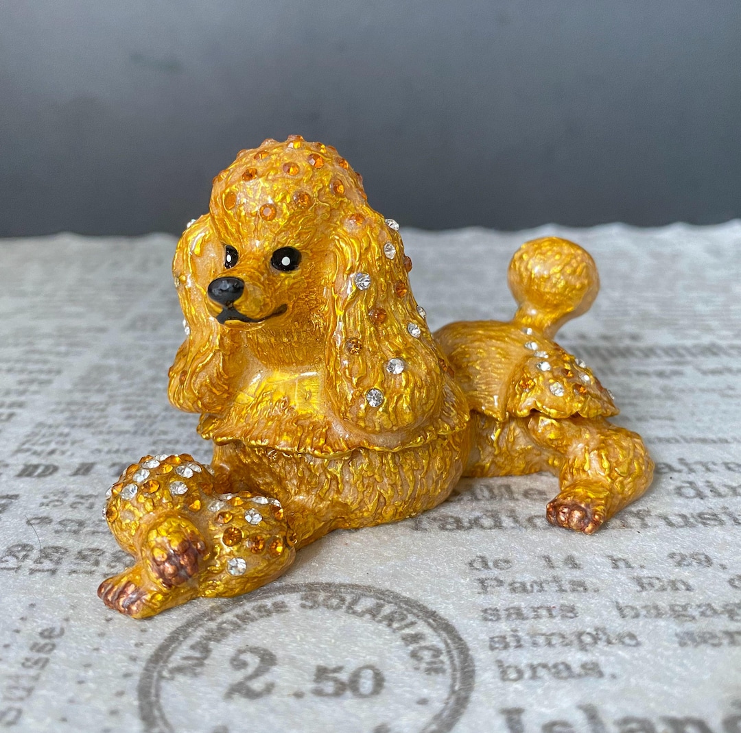 W0370 Vintage Regal Poodle Dog Bejeweled Hinged Miniature Trinket Box ...