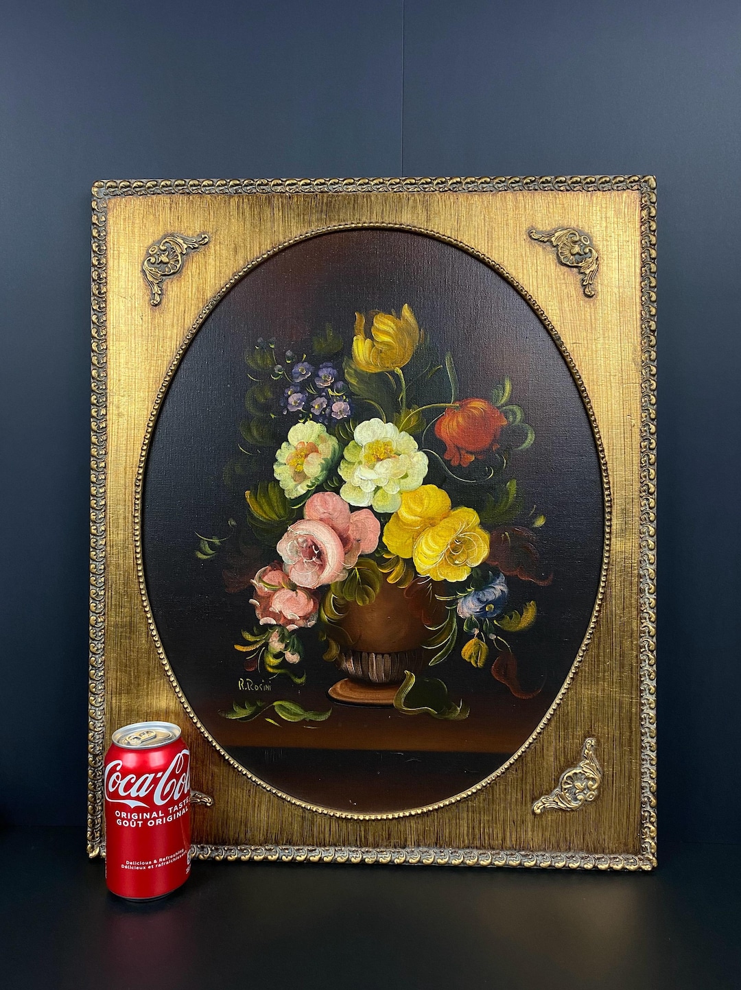 W0541 Vintage R.rosini Painting Baroque Flower Still Life 1950s on ...