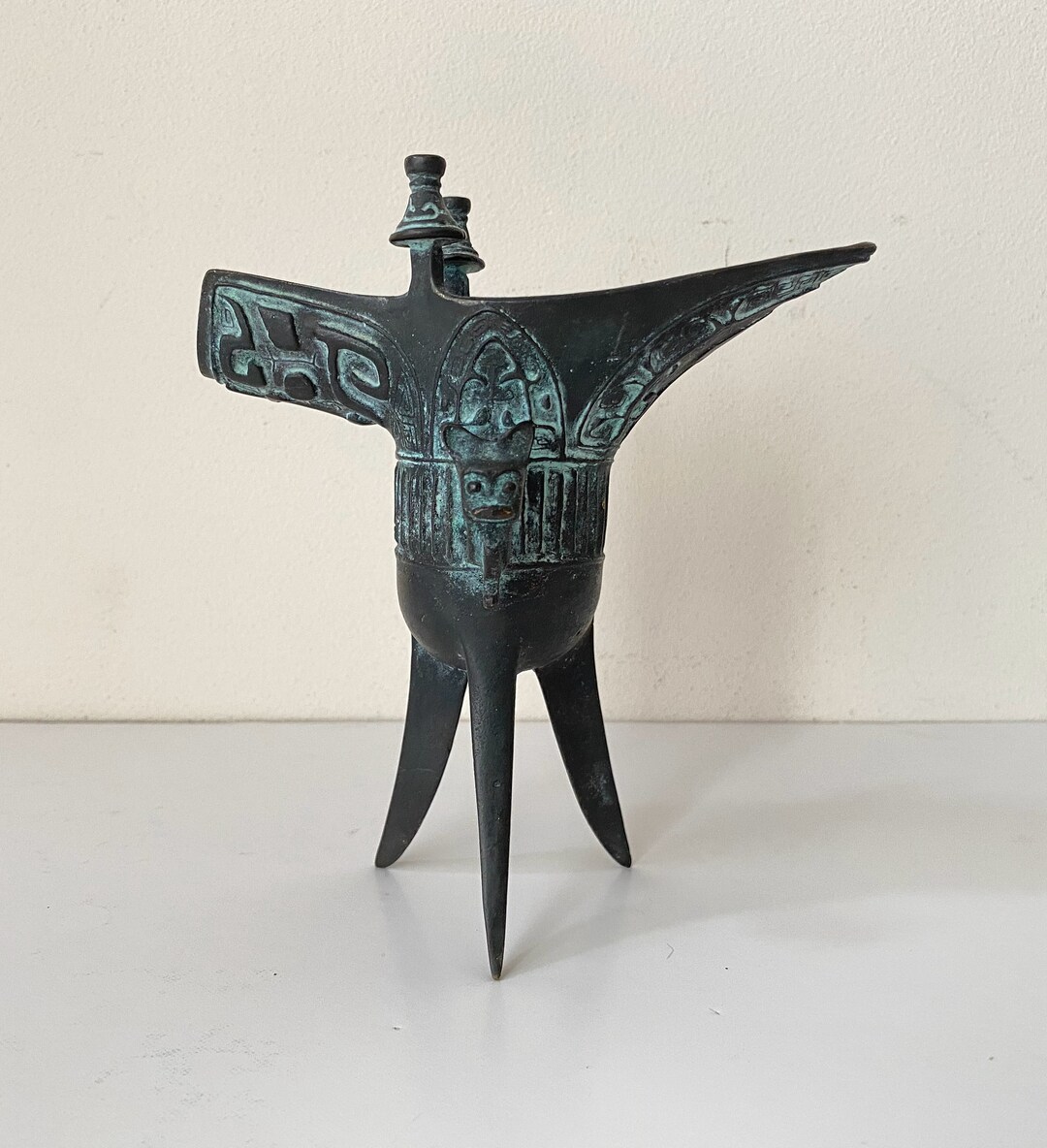 W0239 Antique Chinese Jue Ritual Bronze Wine Vessel Cup/ Home Décor ...