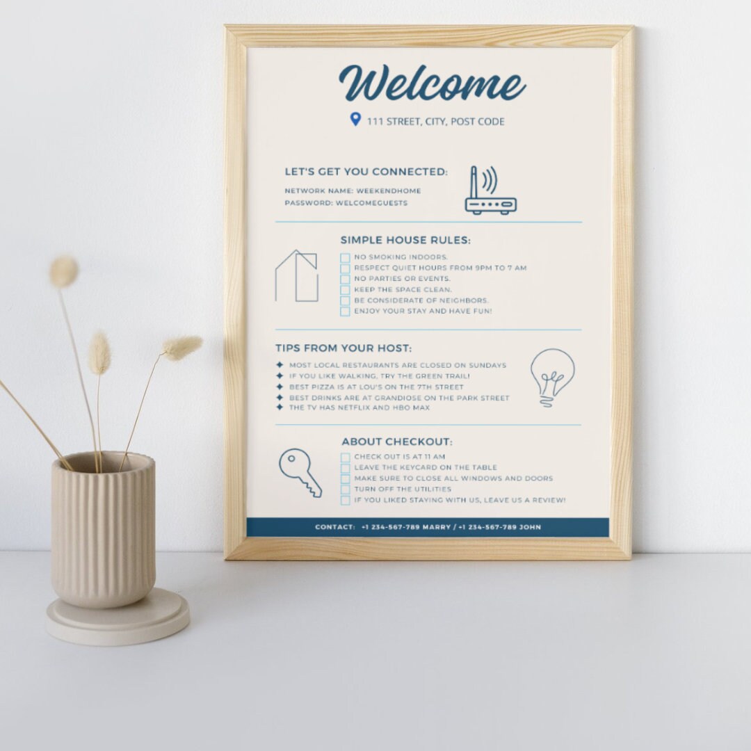 Airbnb Host Welcome Poster, Printable Vacation Rental, Guest Arrival ...