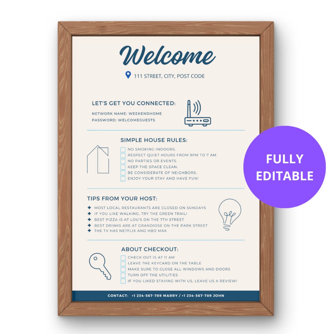 Airbnb Host Welcome Poster, Printable Vacation Rental, Guest Arrival ...