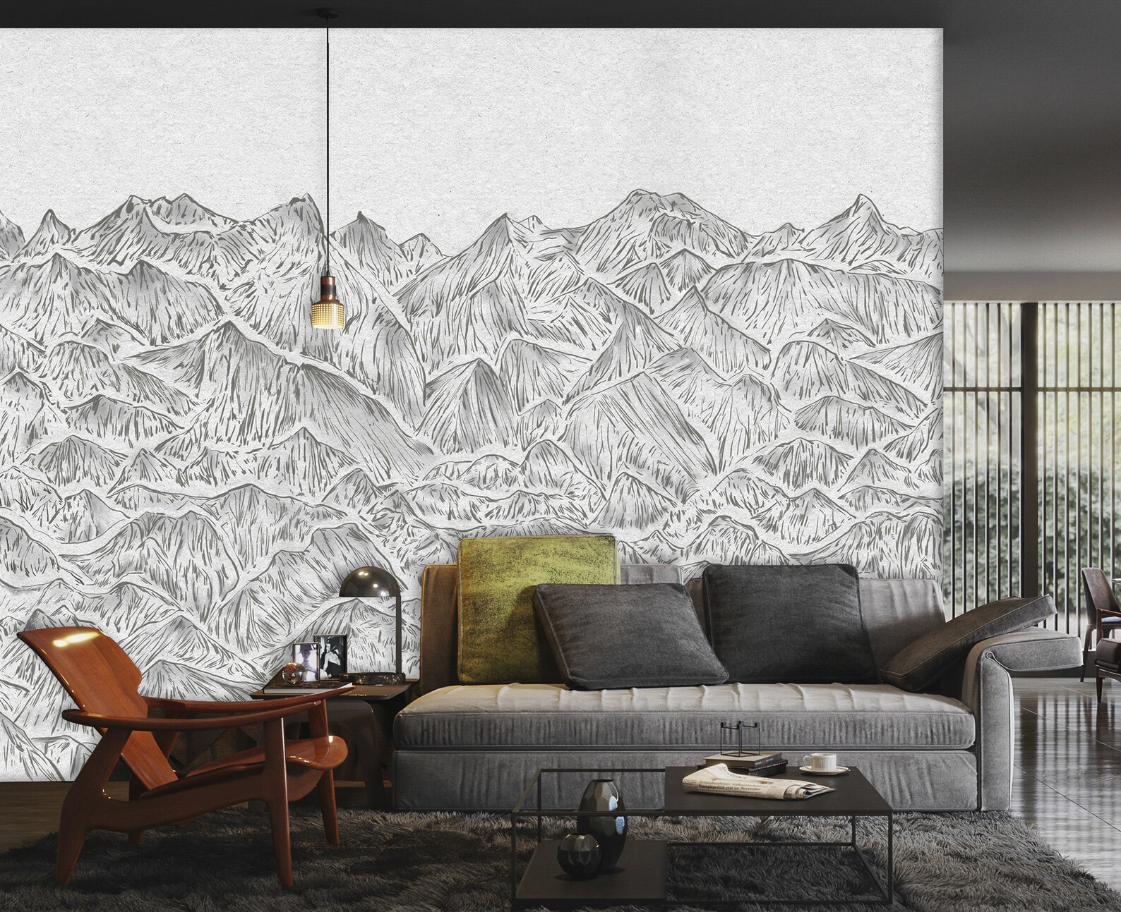 Monochrome Mountain Range Textured Mural Wallpaper, Self Adhesive Wall ...