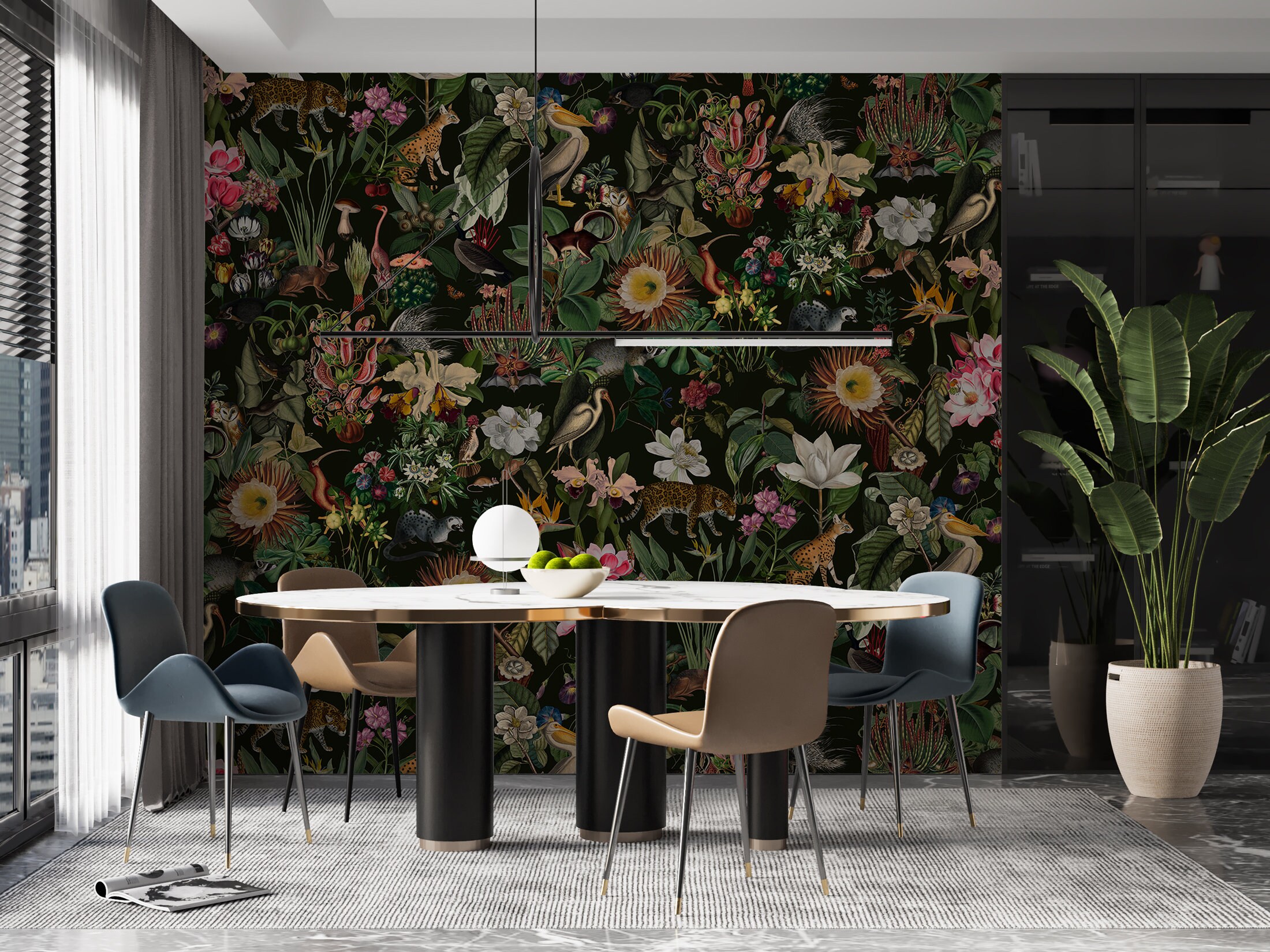 Exotic Jungle Animal Floral Wallpaper Mural, Peel & Stick, Self ...