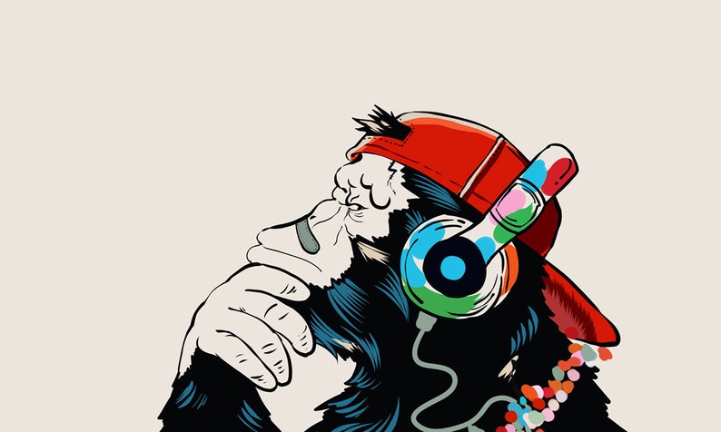 Monkey Hip Hop Graffiti Gorilla Wallpaper Mural,banksy Thinking Monkey ...