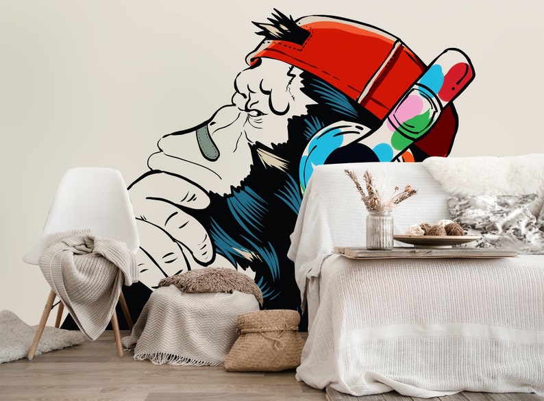 Monkey Hip Hop Graffiti Gorilla Wallpaper Mural,banksy Thinking Monkey ...