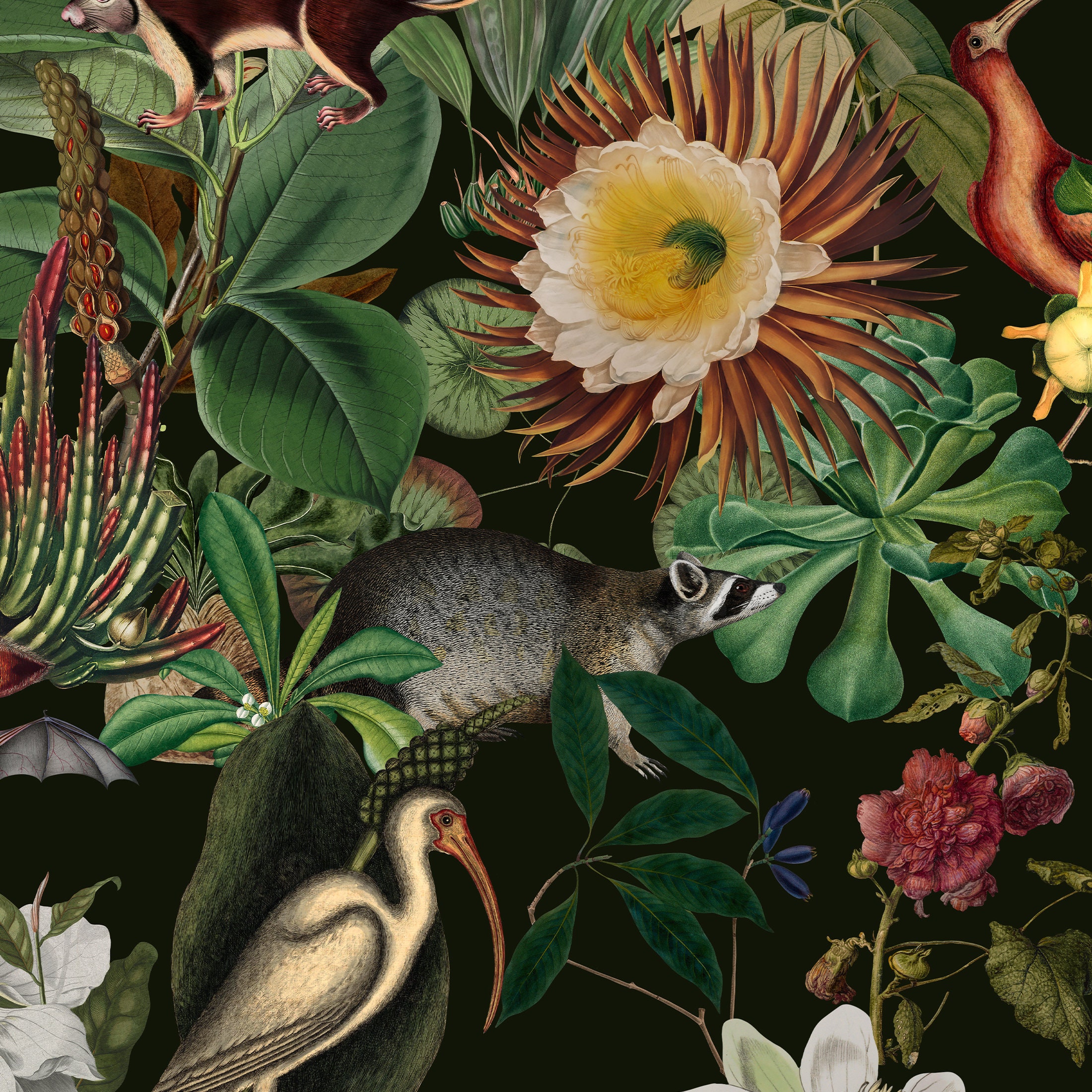 Exotic Jungle Animal Floral Wallpaper Mural, Peel & Stick, Self ...