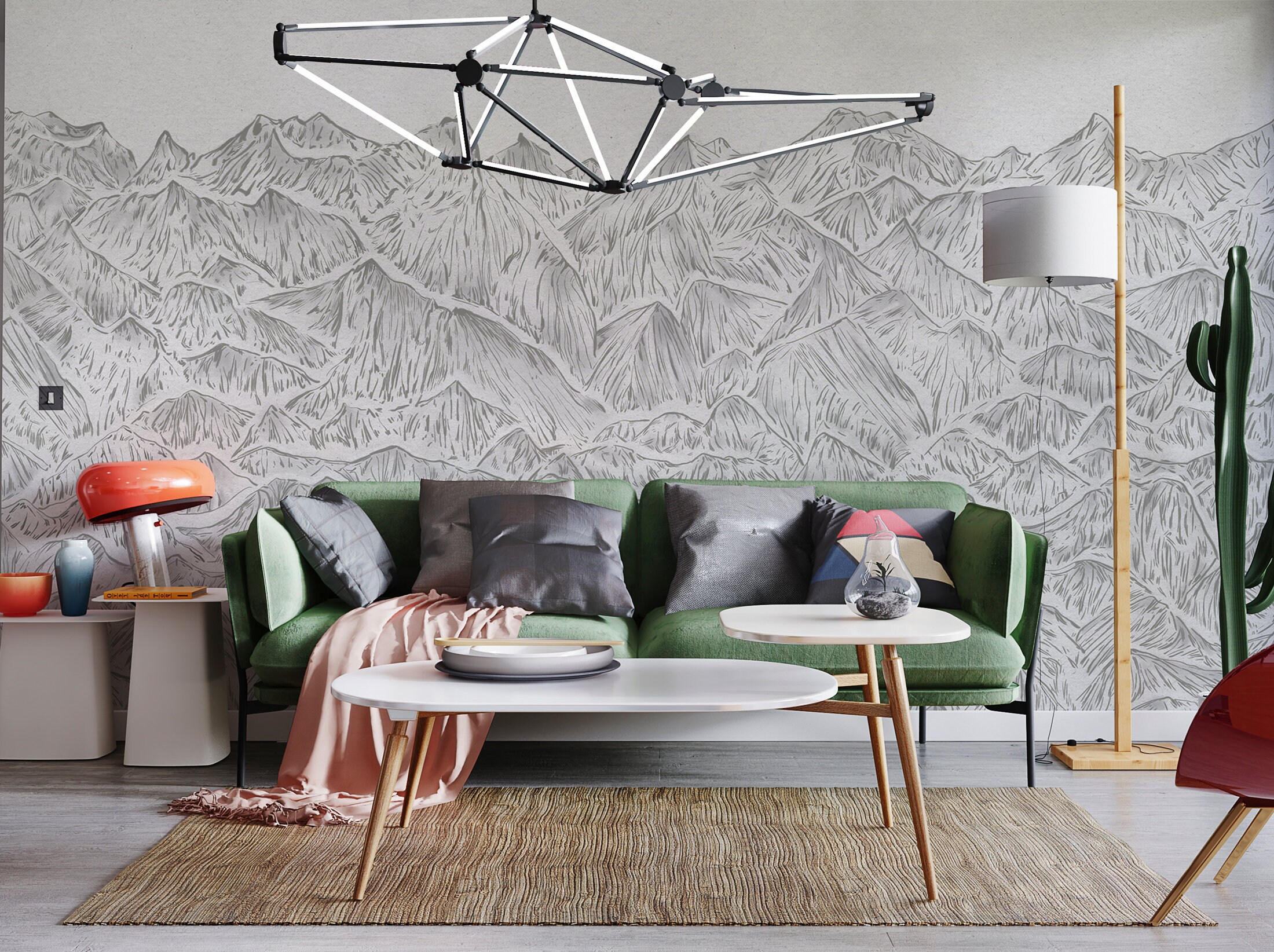 Monochrome Mountain Range Textured Mural Wallpaper, Self Adhesive Wall ...