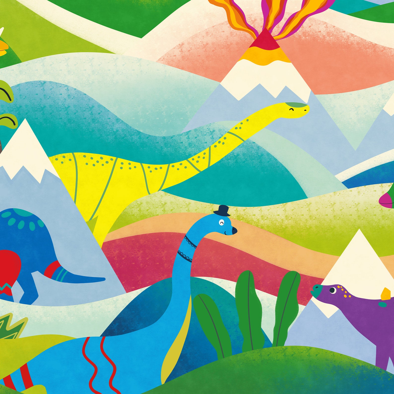 Colorful Abstract Dinosaur Landscape Mural Wallpaper, Children/kids ...