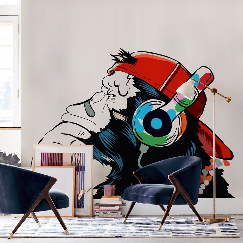 Monkey Hip Hop Graffiti Gorilla Wallpaper Mural,banksy Thinking Monkey ...