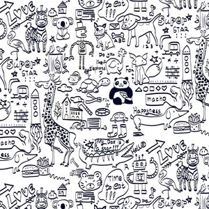 Whimsical Doodle Art Kids Mural Wallpaper, Children/kids' Room ...