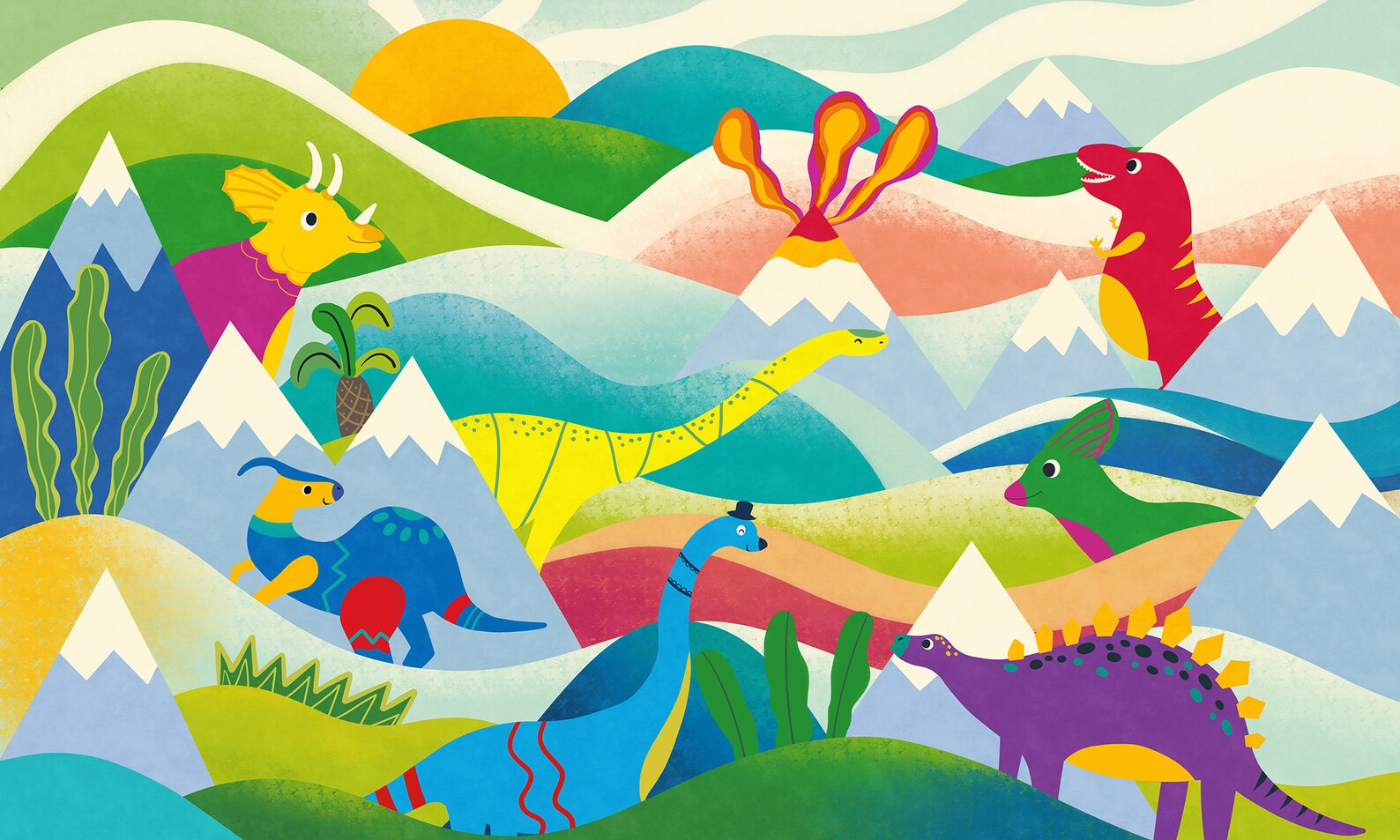 Colorful Abstract Dinosaur Landscape Mural Wallpaper, Children/kids ...