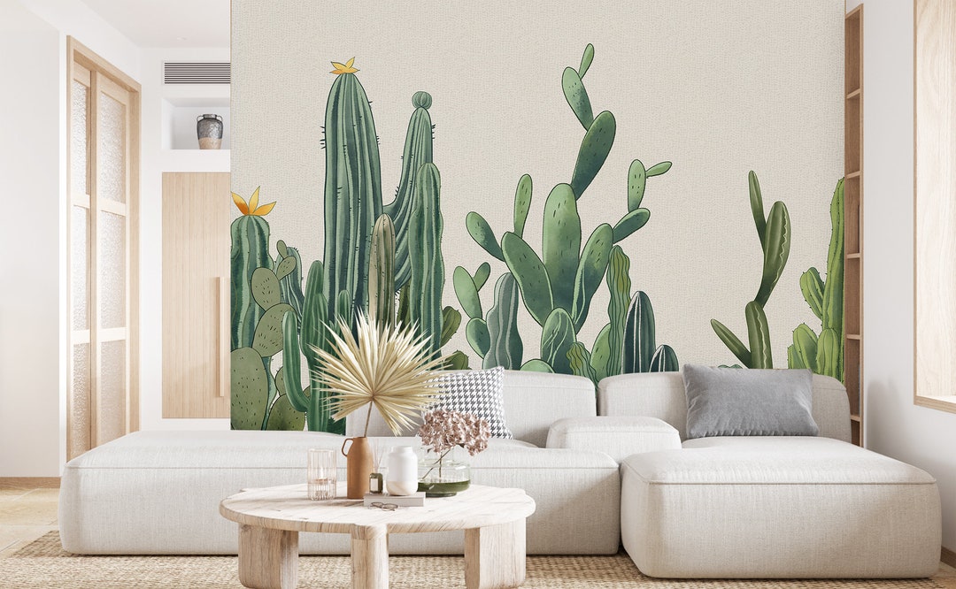Vibrant Cactus Wallpaper Mural, Peel & Stick, Self Adhesive Wall Mural ...