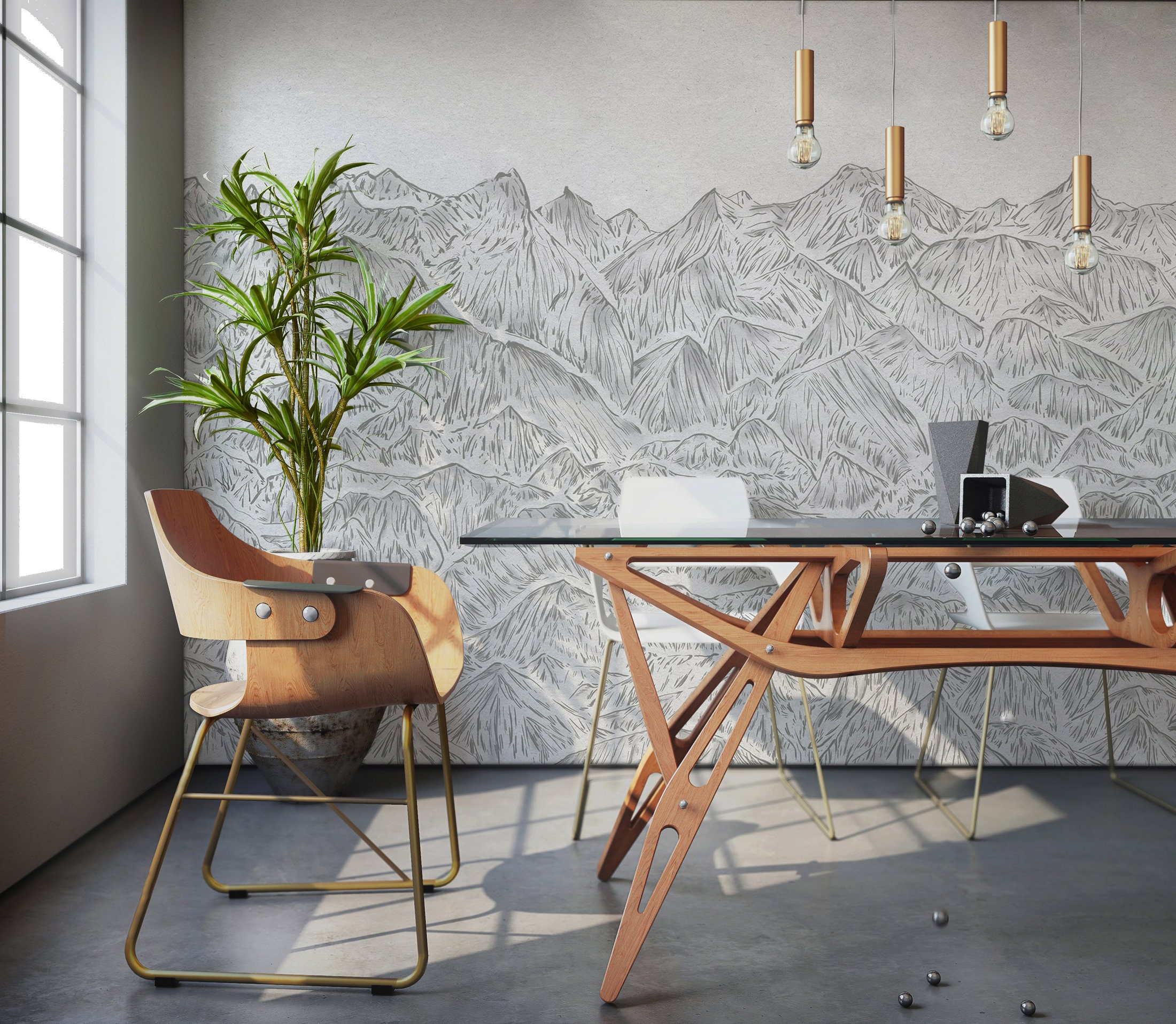 Monochrome Mountain Range Textured Mural Wallpaper, Self Adhesive Wall ...