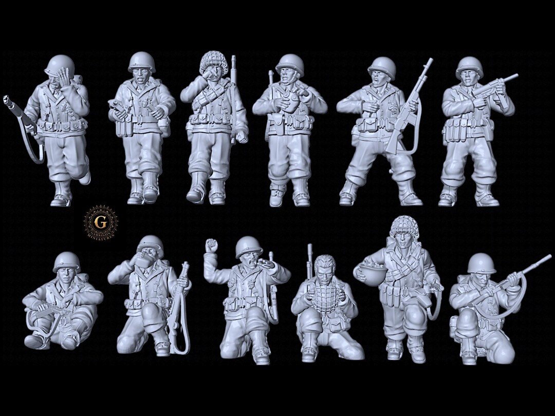 WW2 US Infantry Gis at Rest X12 Figures -ideal Bolt Action 28mm 1/56 ...