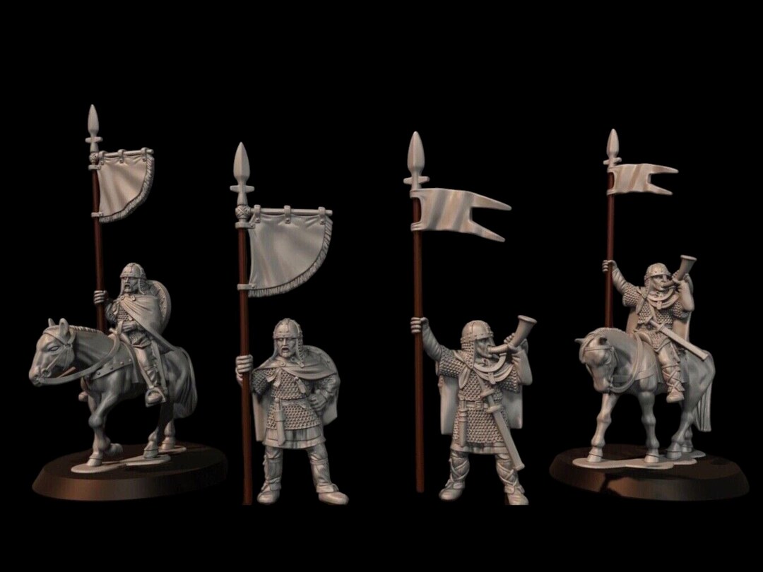 Foot/mounted Carolingian Banner & Hornblower 28mm 1/56 Wargames and ...