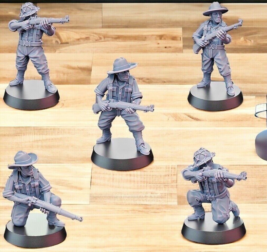 WW2 Pacific Theater Australian Army Riflemen X5 28mm 1/56 Wargames and ...