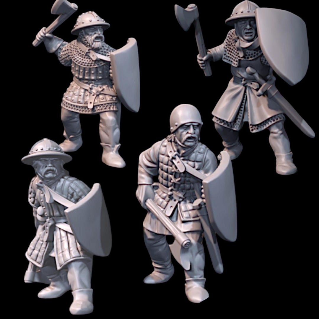 Medieval Scots Infantry Axe & Shield X4 28mm 1/56 Unpainted Wargames ...