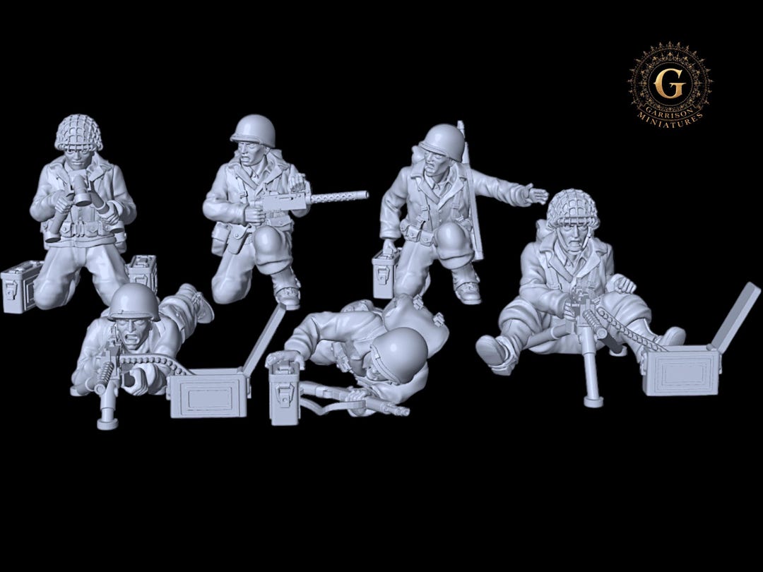 WW2 US Infantry .30 Cal. MG Teams X6 Figures 28mm 1/56 Ideal Bolt ...