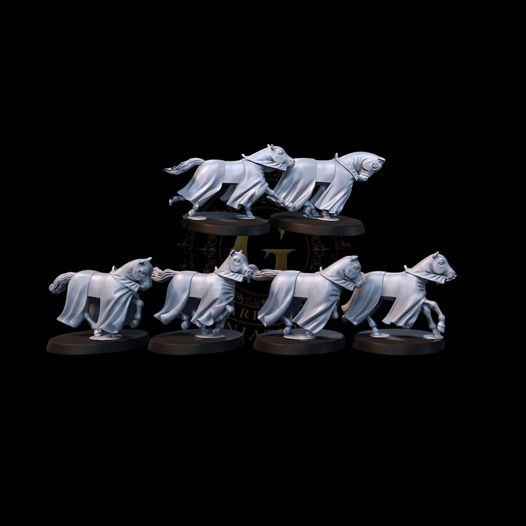 Galloping Medieval Robed Horses X 6 28mm 1/56 Unpainted Wargames and ...