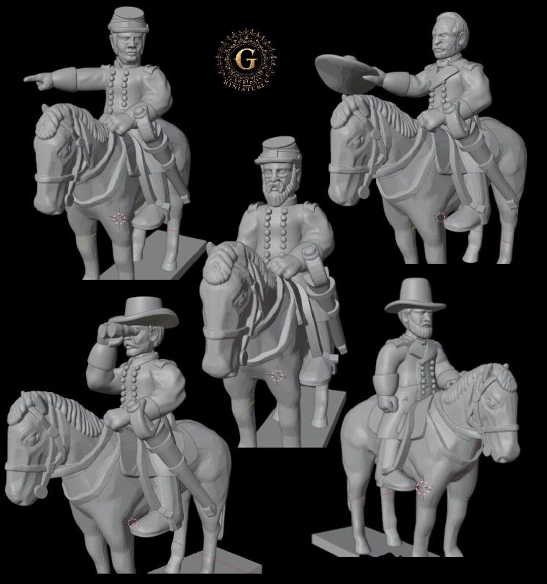 15mm or 13.5mm Epic American Civil War Union Generals Mounted Wargame ...