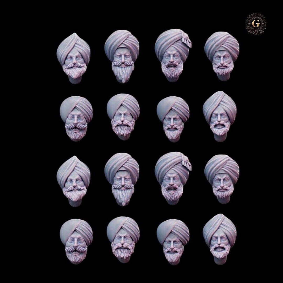 WWII Indian Sikh Heads 28mm 1/56 X16 Wargames and Collectors Figures by ...