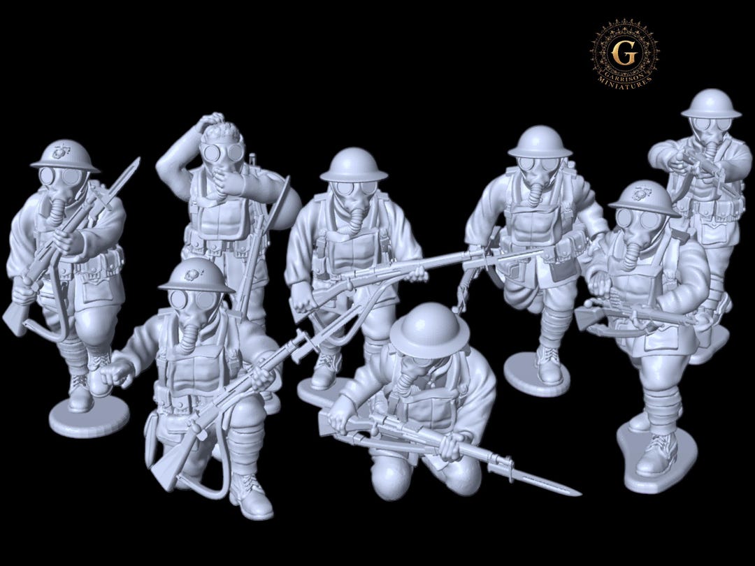 28mm WW1 USMC in Gas Masks 1918 Unpainted Resin Historical Wargame ...
